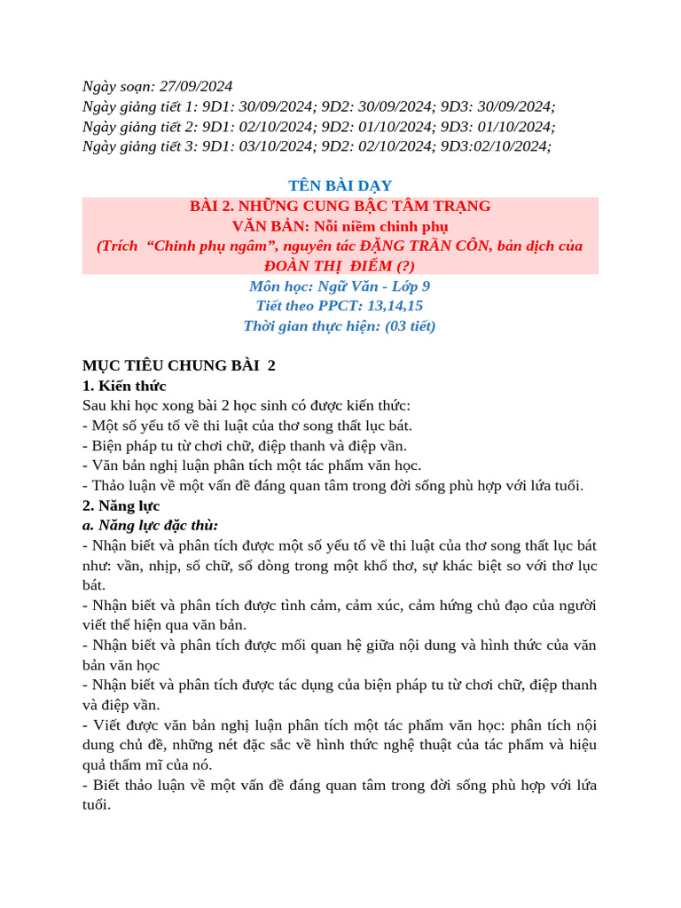 NGU VAN 9 - TIET 13,14,15 - VAN BAN - Noi Niem Chinh Phu (Trich "Chinh ...