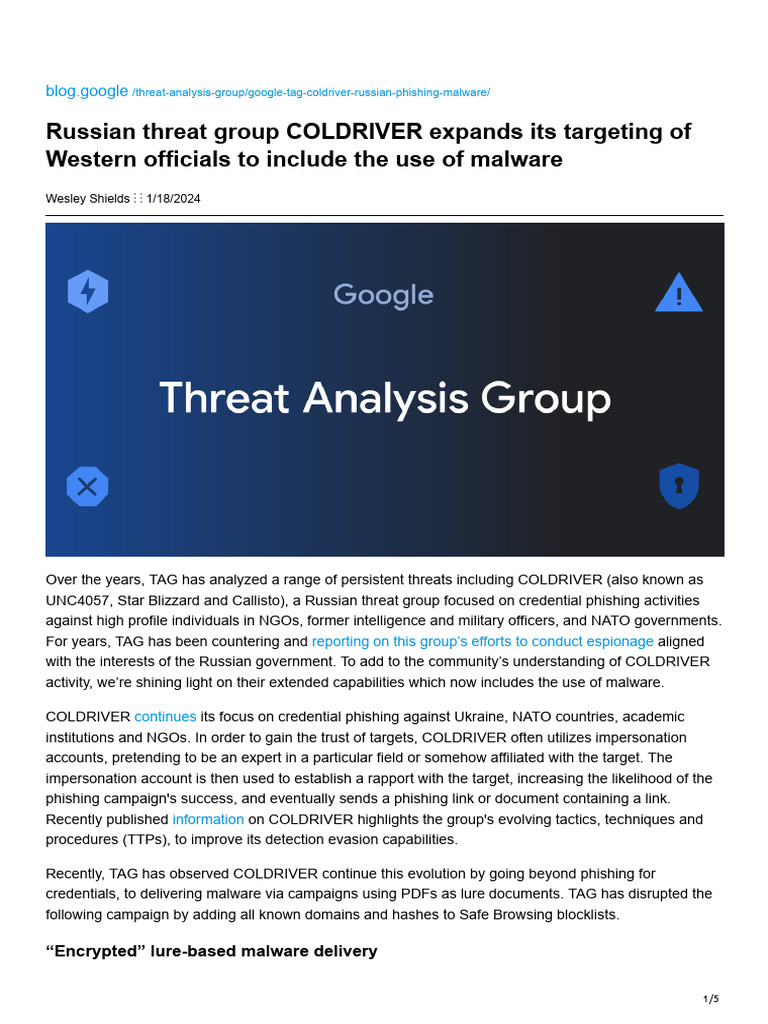 COLDRIVER: Evolving Russian Malware Tactics | PDF | Phishing | Encryption