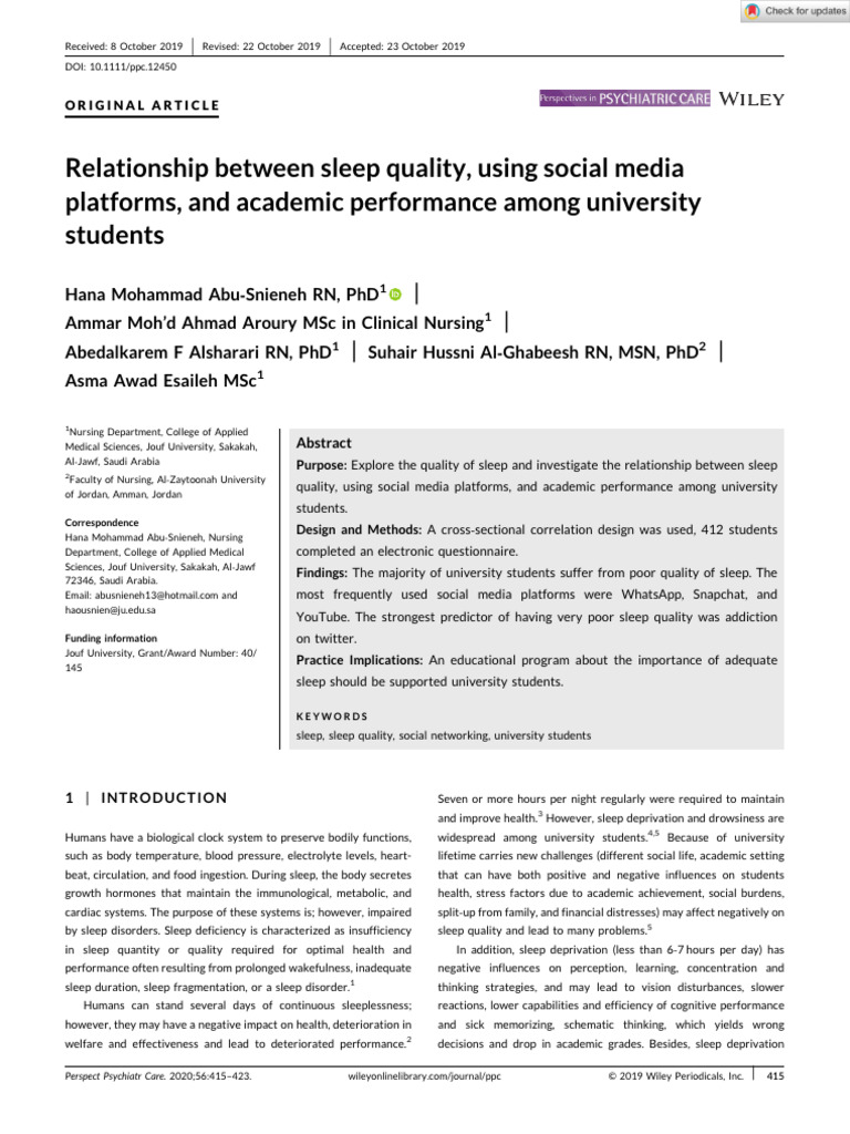 Perspect Psychiatric Care - 2019 - Abu Snieneh - Relationship Between Sleep Quality Using Social ...