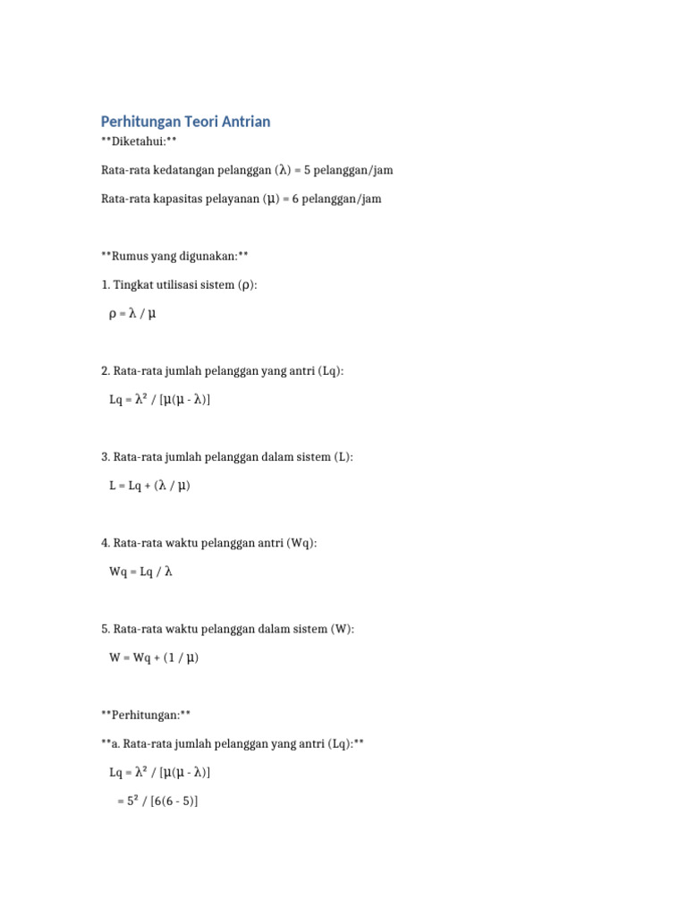 Perhitungan Teori Antrian | PDF