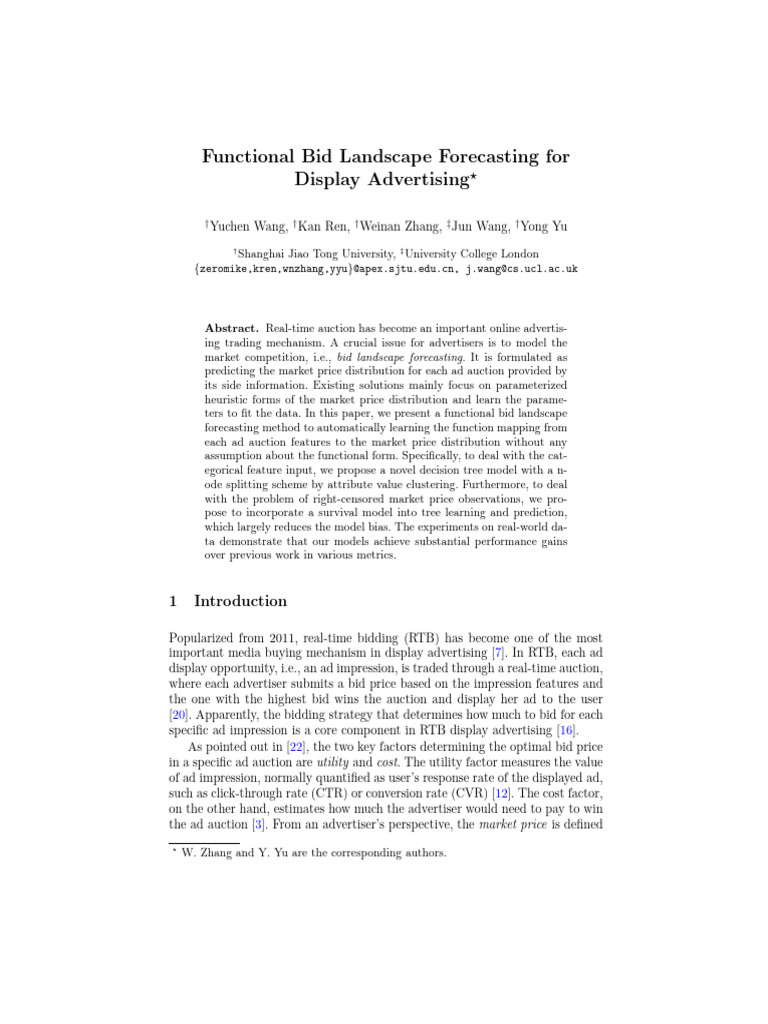 Functional Bid Landscape Forecasting | PDF | Cluster Analysis | Auction