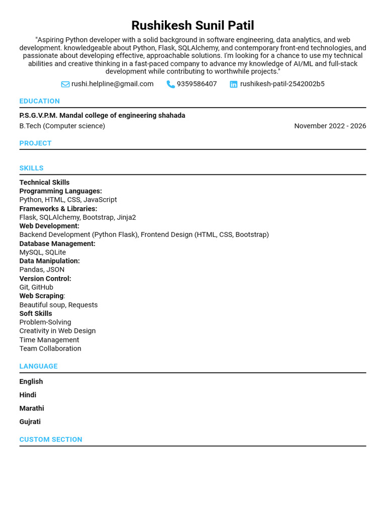 Aspiring Python Developer Profile | PDF