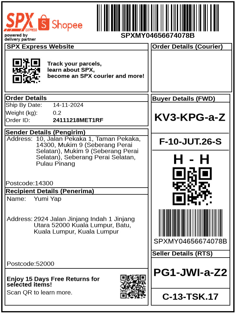 KV3-KPG-a-Z: SPX Express Website Order Details (Courier) | PDF