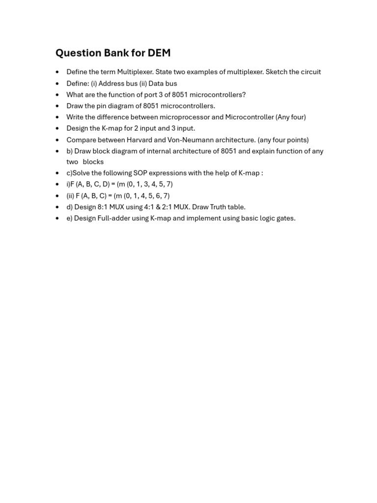 Document (29) Question Bank for DEM | PDF