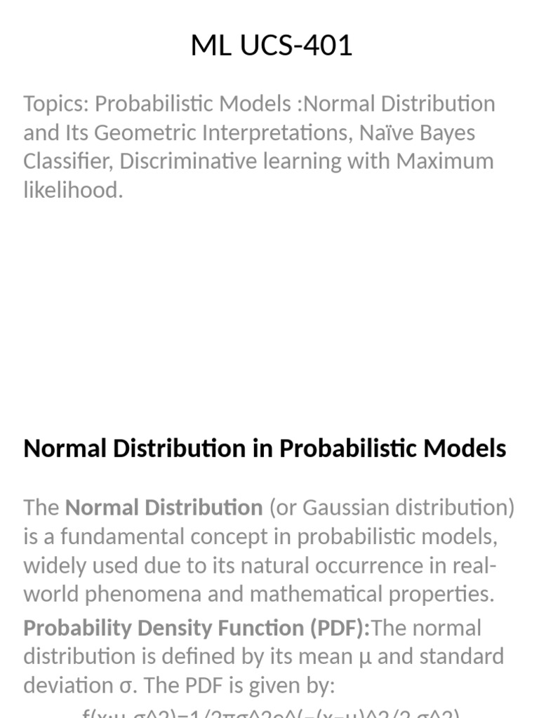 UCS - 401 - Unit-LV - Probabilistic Models Normal Distribution and Its ...
