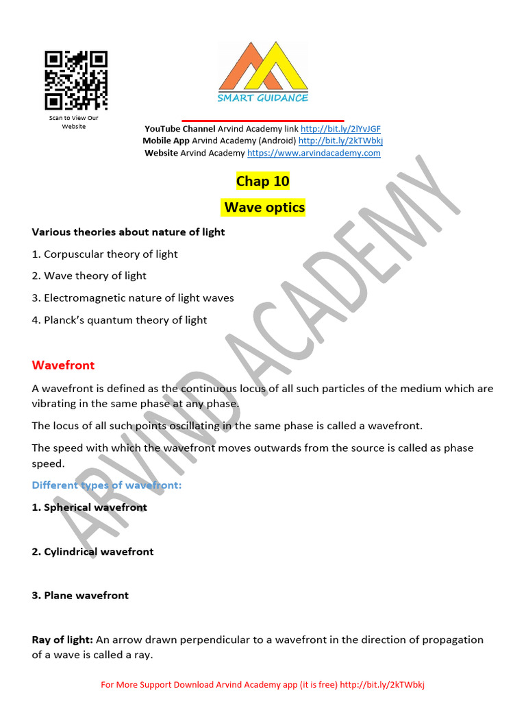 Chap 10 Wave Optics (Notes) - Ekzmt6hew6poktgvukf9 | PDF | Angular ...