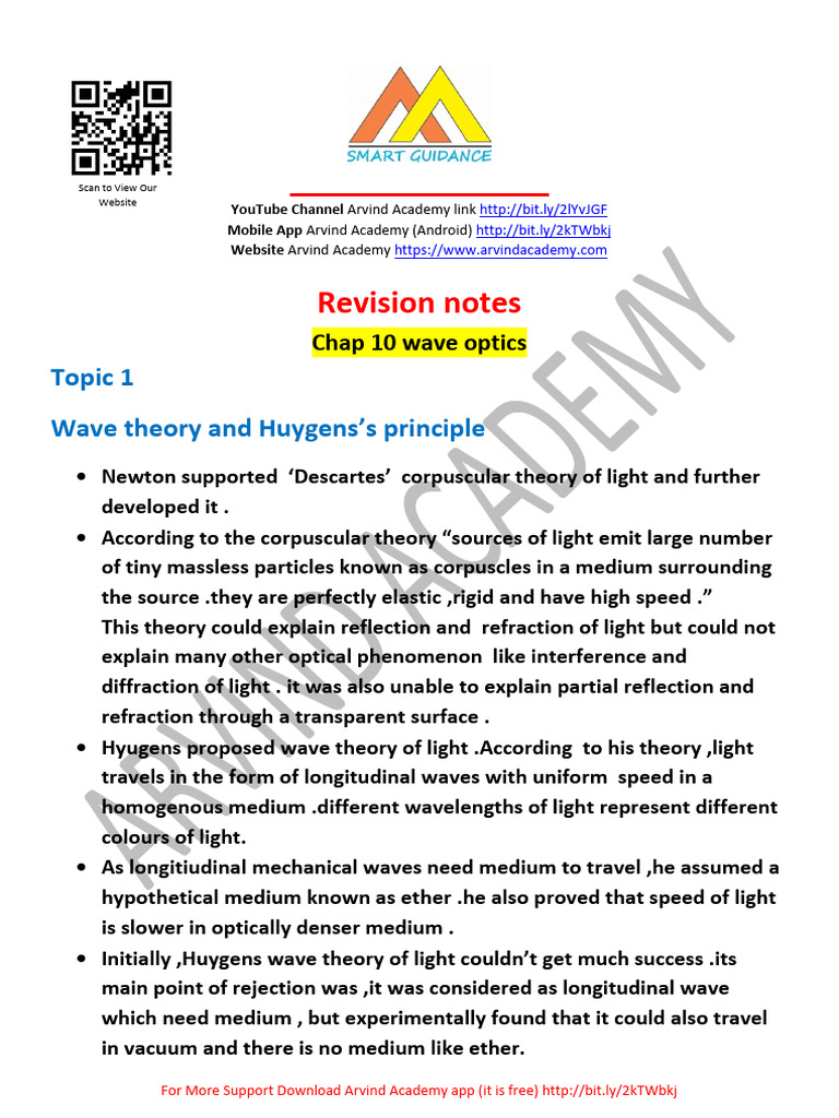 Chap 10 Wave Optics (Revision Notes) - Lnxoknauejbyu6bvmn5j | PDF ...