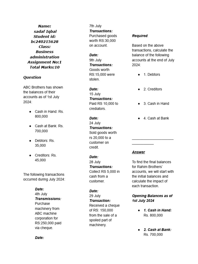 Financial accounting MGT101 assignment number 1 | PDF | Banks | Service ...