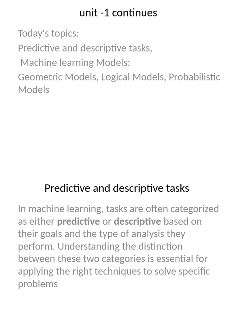 Predictive vs Descriptive ML Tasks | PDF | Machine Learning | Support ...