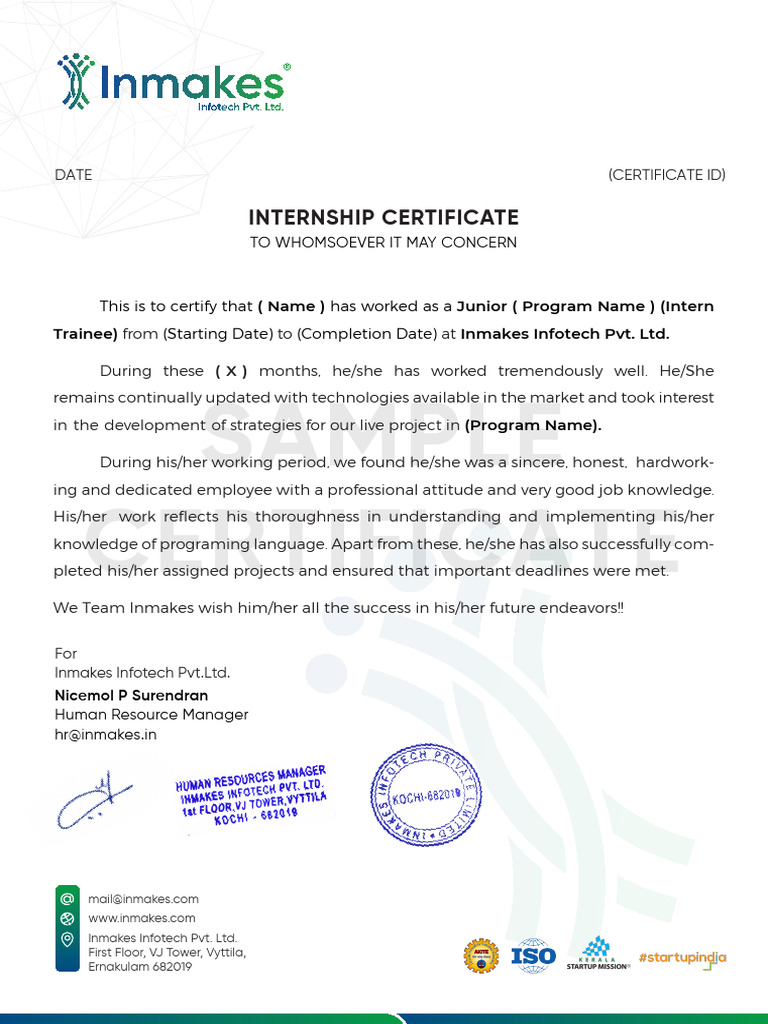 Sample Internship Certificate New-1 | PDF