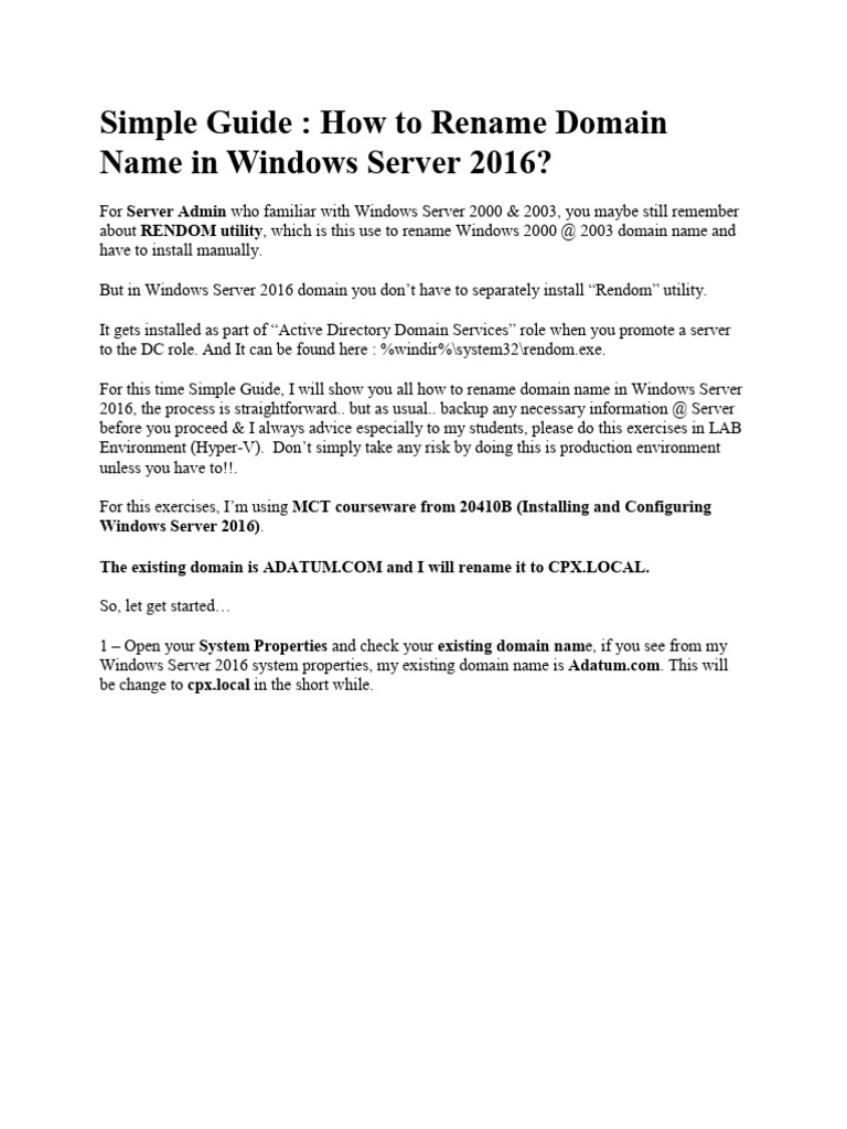 How To Rename Domain Name in Windows Server 2016 | PDF | Domain Name ...