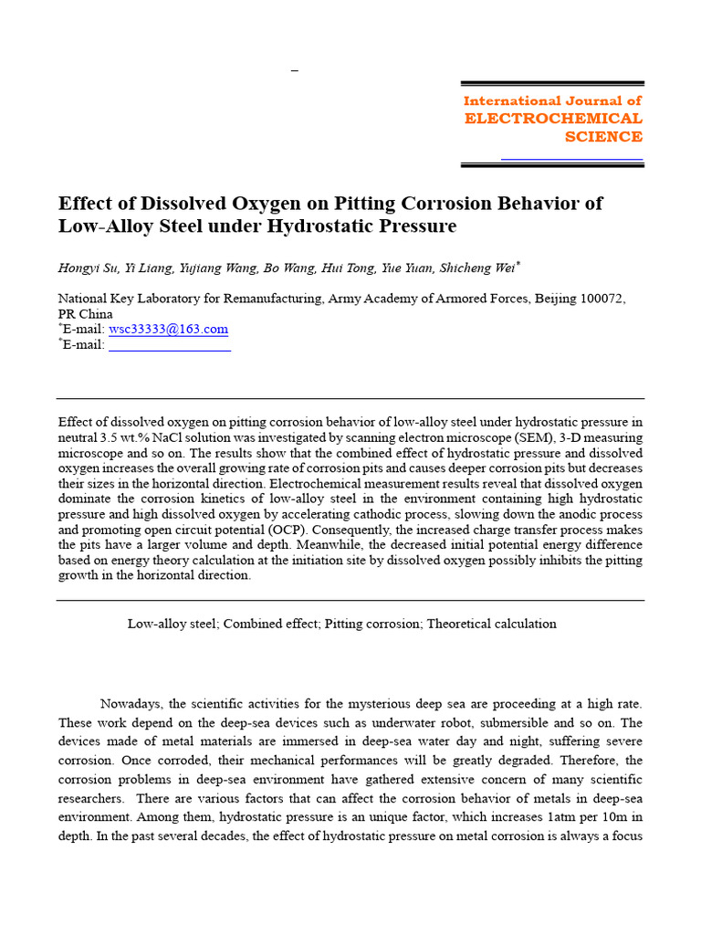 Effect of Dissolved Oxygen On Pitting Corrosion | PDF | Corrosion | Anode