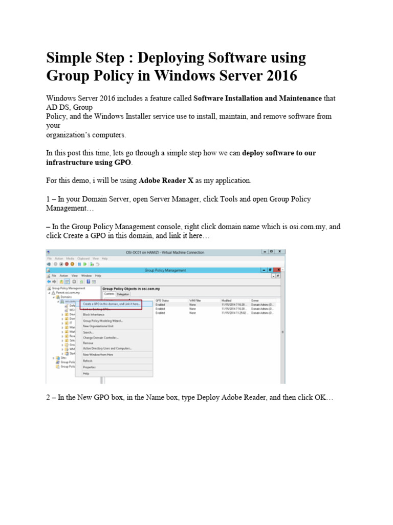 Deploying Software Using Group Policy in Windows Server 2016 | PDF