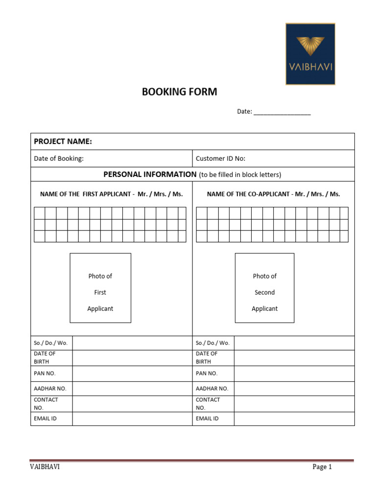 Vaibhavi Booking Form for Property Purchase | PDF | Interest | Payments