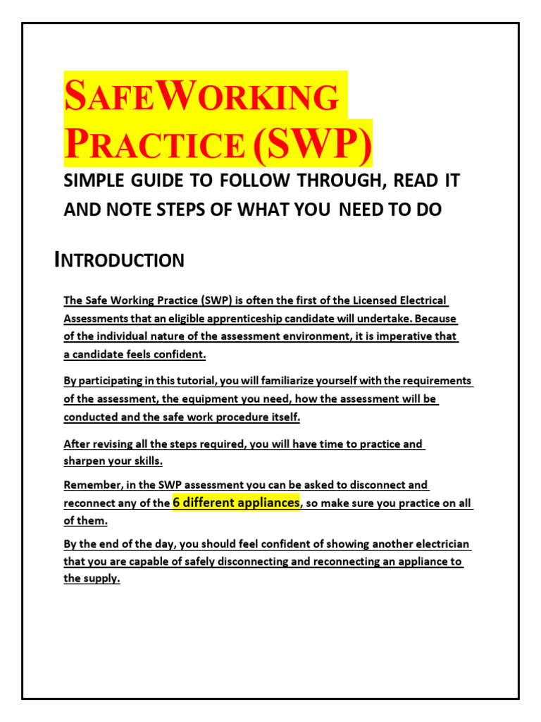 SWP Testing Step by Step Updated 2024 | PDF | Electrician | Insulator ...