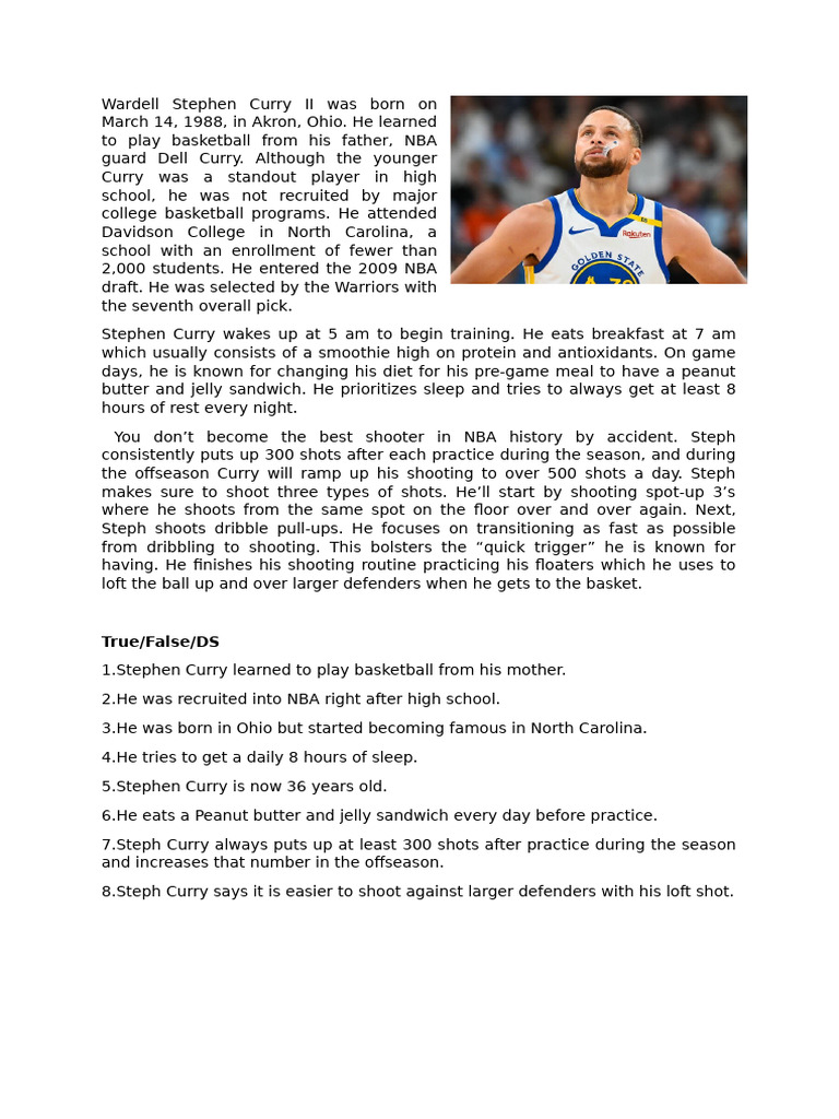 Steph Curry Text | PDF | National Basketball Association Teams | Sports