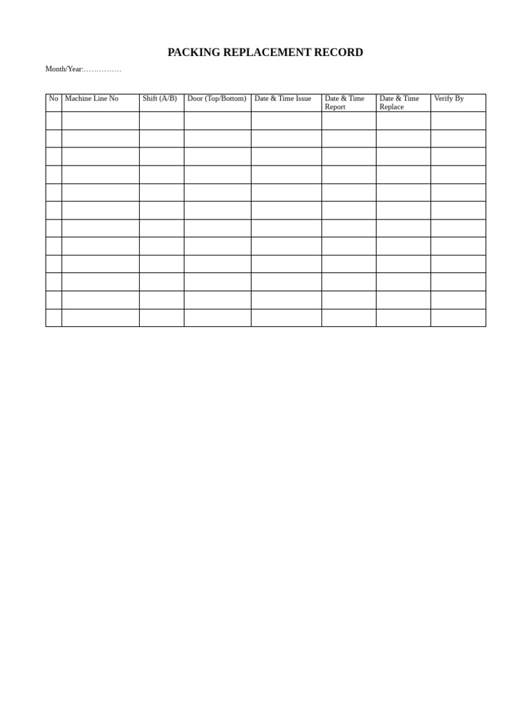 Packing Replacement Record | PDF