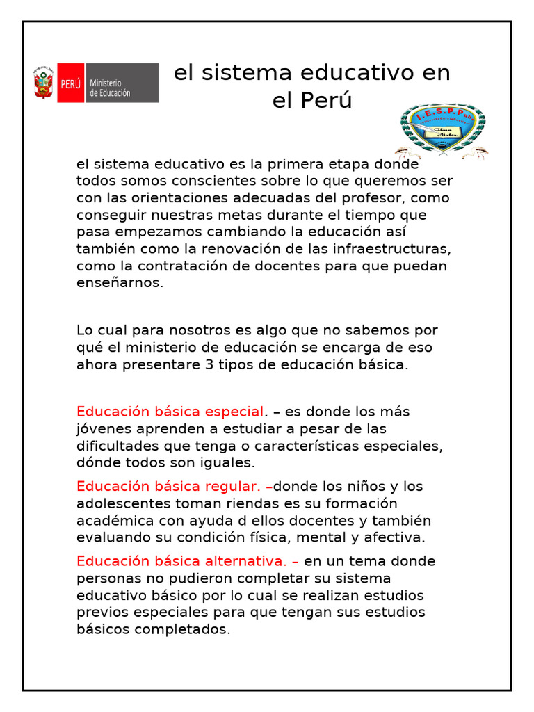 El Sistema Educativo en El Perú | PDF