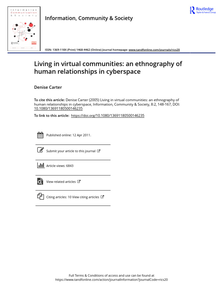 Living in Virtual Communities An Ethnography of Human Relationships in ...