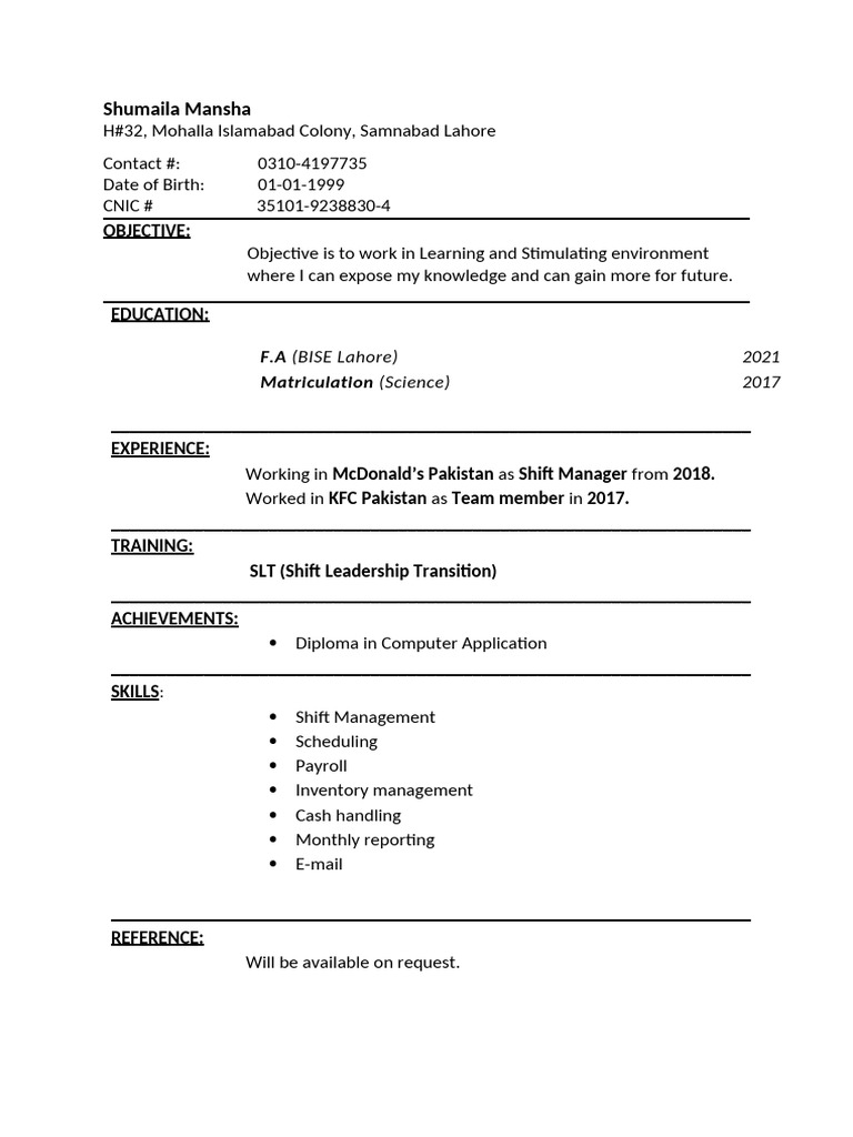 Shumaila CV | PDF