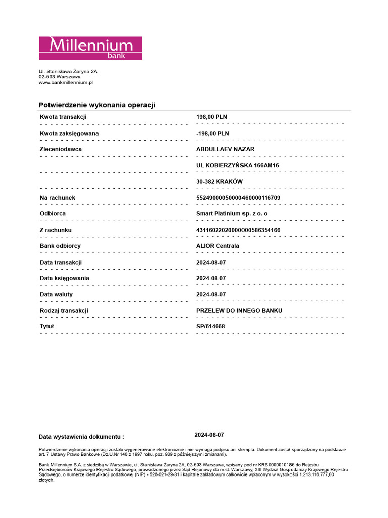 PotwierdzenieTransakcji - 07 08 2024 | PDF