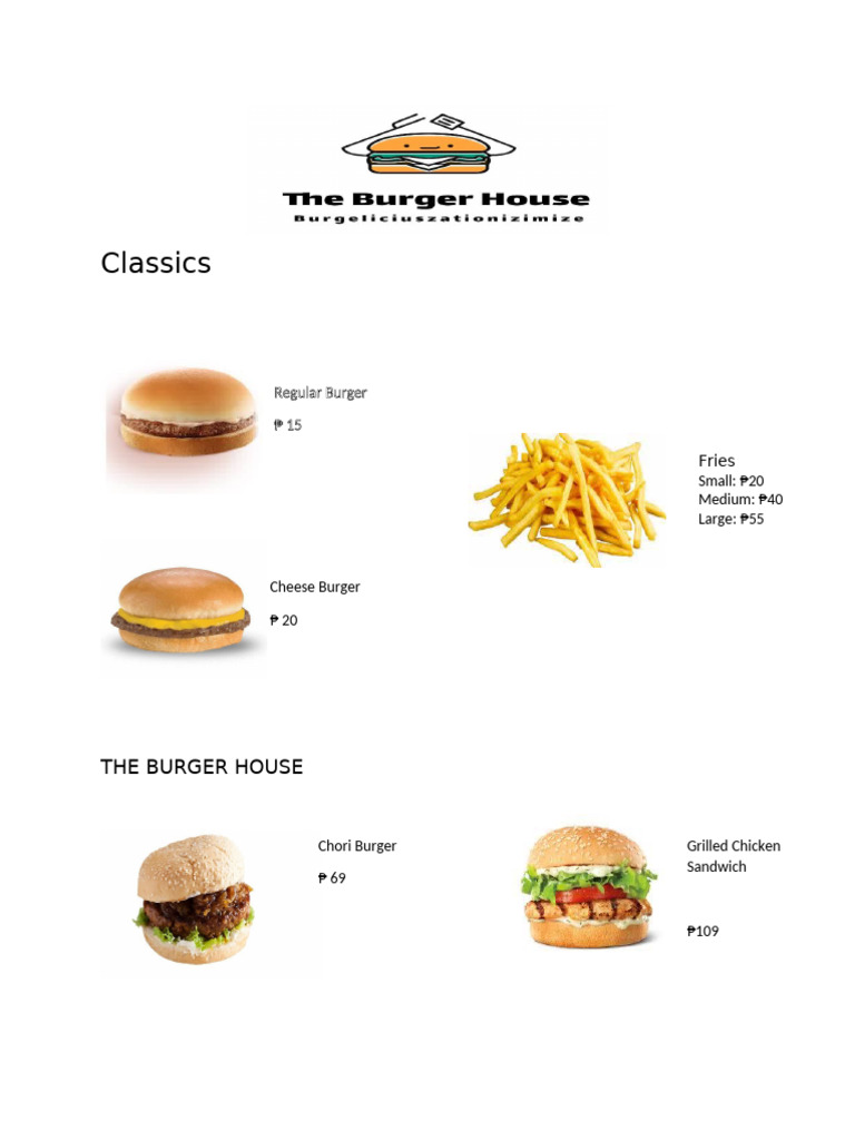 Burger House Static Menu Prices | PDF