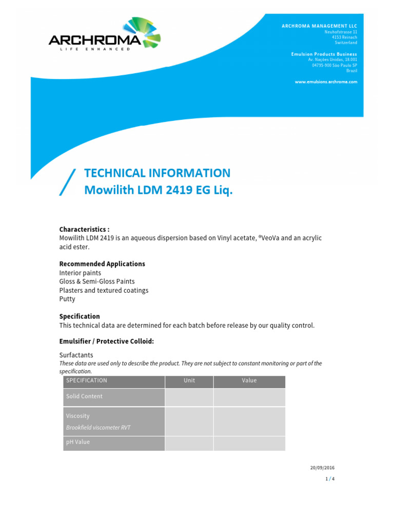Mowilith LDM 2419 | PDF | Paint | Materials