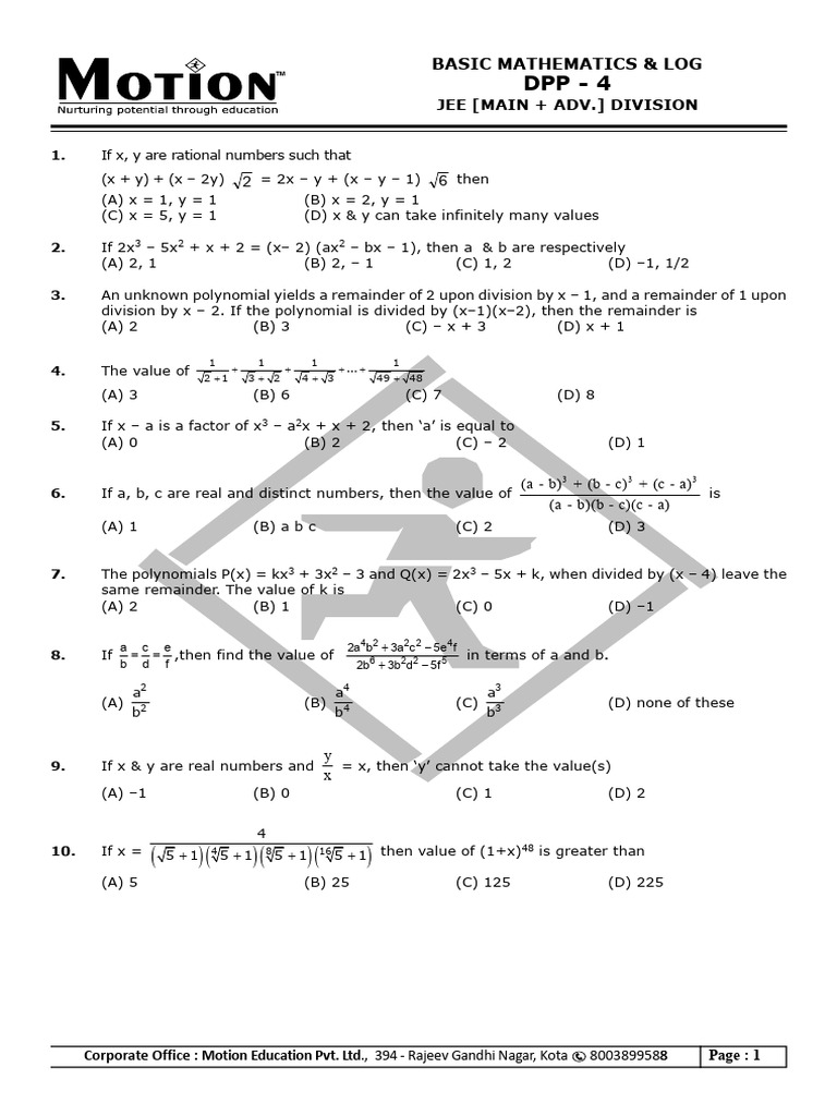 BasicMaths Log DPP-4 (JEE) Question @Gb Sir | PDF | Mathematics | Abstract Algebra