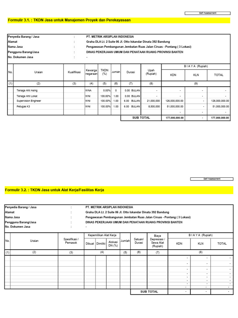Form TKDN PT. METRIK (Pws Jembatan Ruas Jalan Ciruas Pontang) | PDF