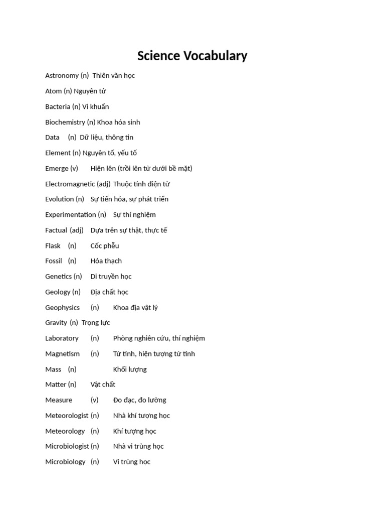 Science Vocabulary | PDF