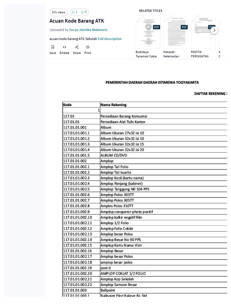 Acuan Kode Barang ATK | PDF
