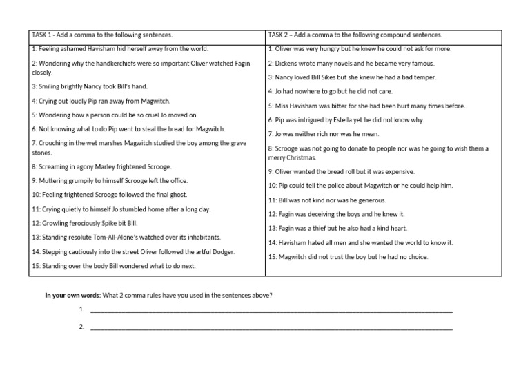 SPAG Sheet 2 | PDF | Estella (Great Expectations) | Great Expectations