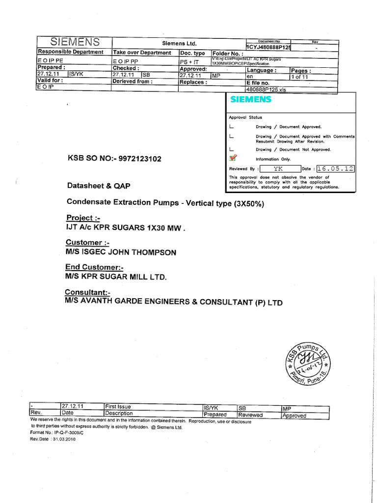 WKT Pump Data Sheet & QAP | PDF
