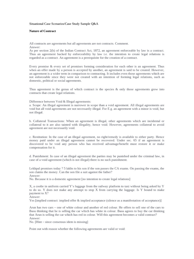 Situational Case Scenarios | PDF | Offer And Acceptance | Consideration