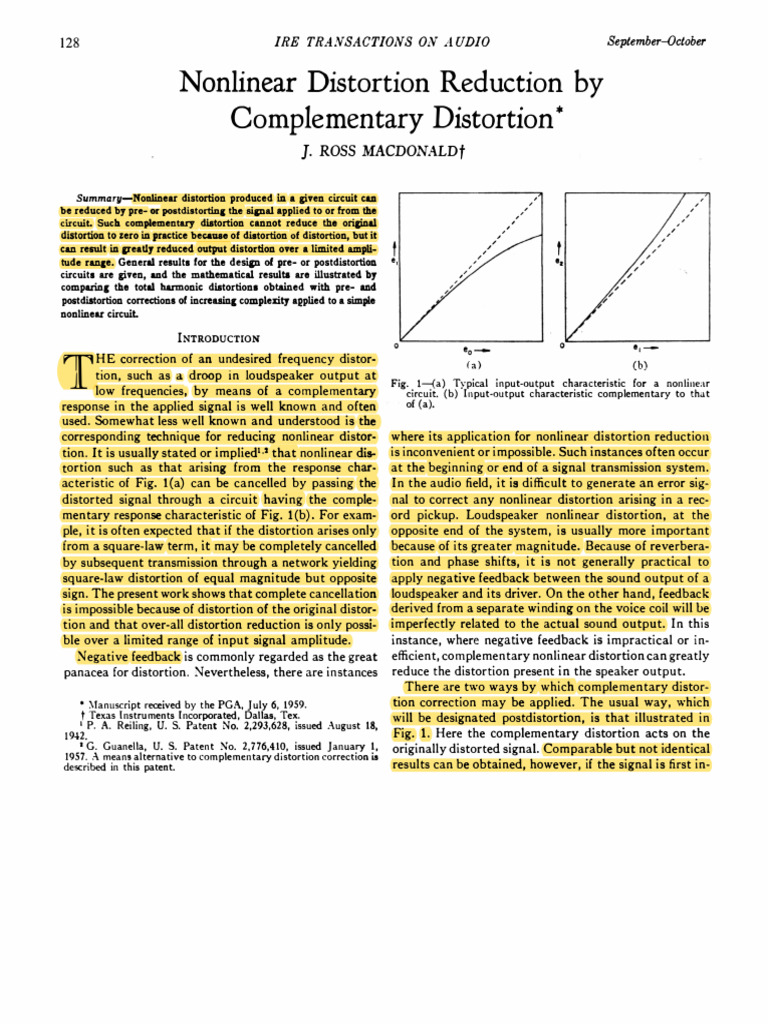 Distortion Reduction by Complementary Distortion (Macdonald 1959-61) | PDF | Distortion ...