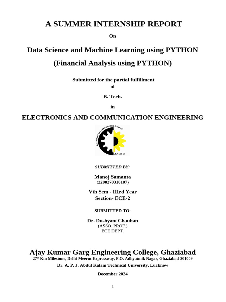 Manoj 5th Sem Project Report | PDF | Python (Programming Language) | Machine Learning