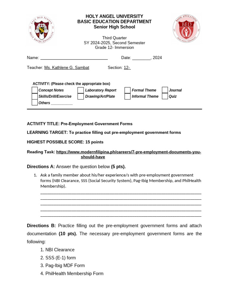 Pre-Employment Forms Practice Activity | PDF | Public Finance | Economy ...