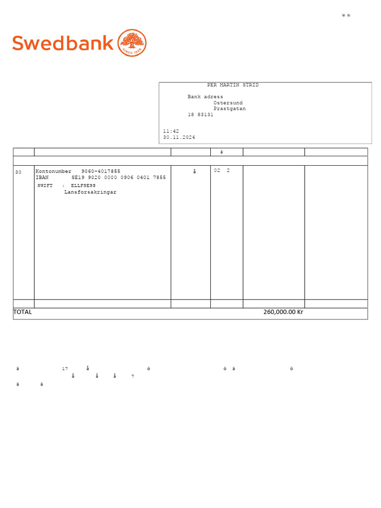 Kontonumber 9060-4017855 Iban SE19 9020 0000 0906 0401 7855 Lansforsakringar Swift: Ellfsess | PDF