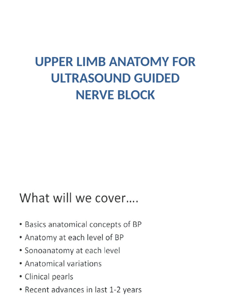 Upper Limb Anatomy For Ultrasound Guided Nerve Blocks Part 1 | PDF