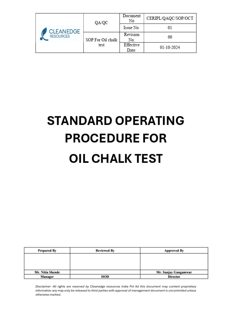 Oil Chalk Test SOP and Procedure | PDF | Materials | Industrial Processes