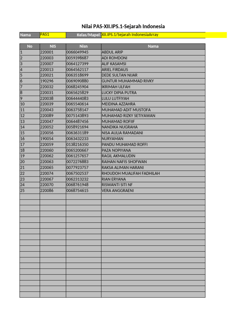 Nilai PAS-XII.IPS.1-Sejarah Indonesia | PDF