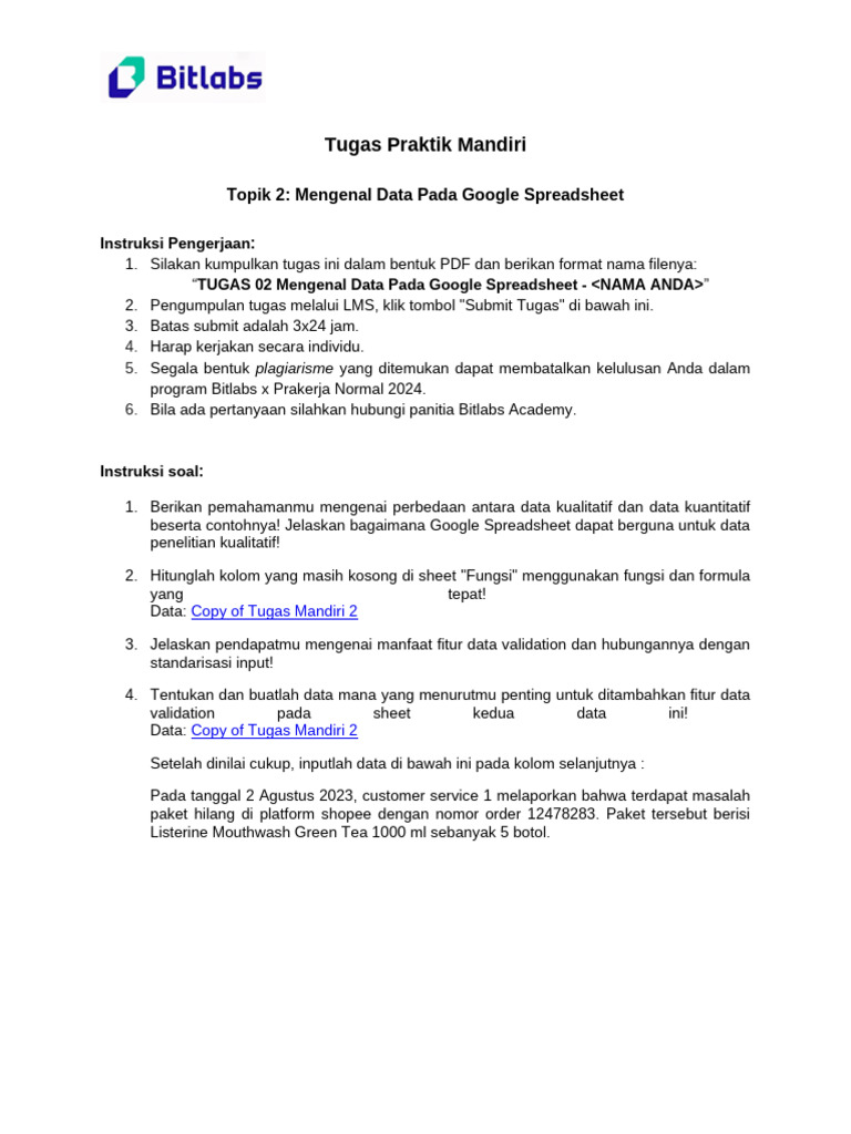 TPM 02 - Mengenal Data Pada Google Spreadsheet | PDF