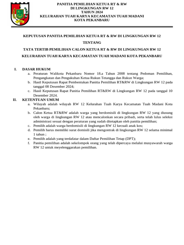 KEPUTUSAN PANITIA PEMILIHAN KETUA RT | PDF