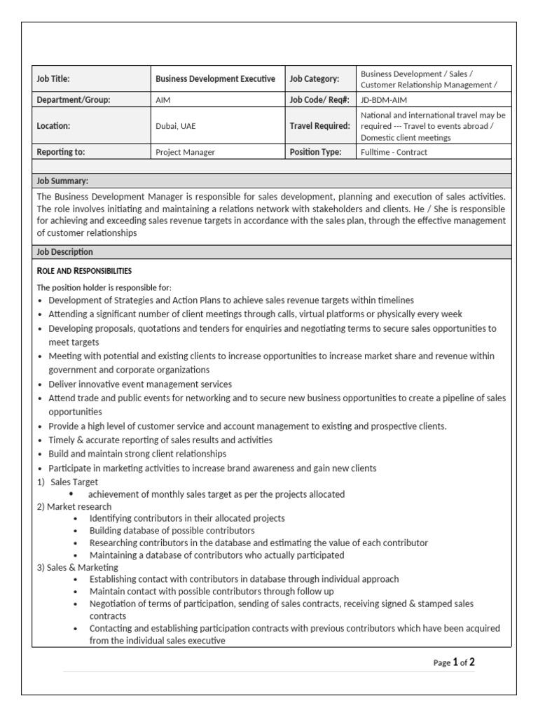 Business Development Manager - Job Description | PDF | Business ...