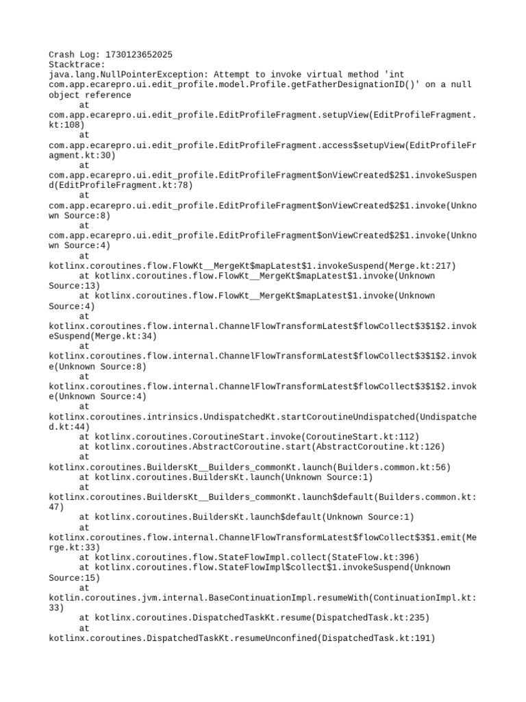 NullPointerException in EditProfile Fragment | PDF | Systems Architecture | Computer Programming