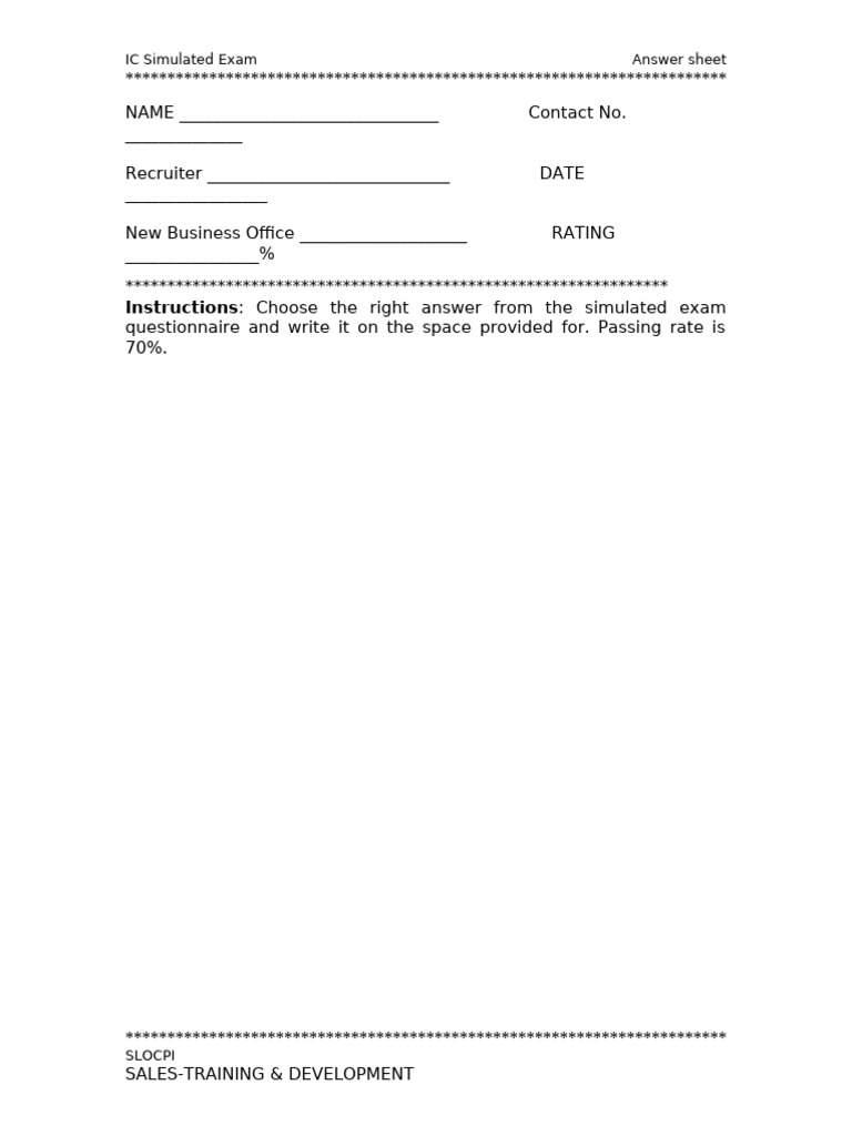 IC Simulated Exam Answer Sheet | PDF