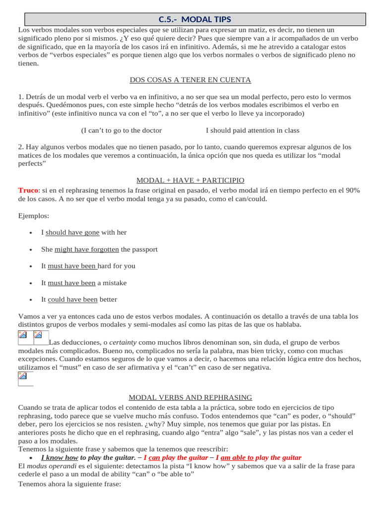 C.5. Modals Tips | PDF | Verbo