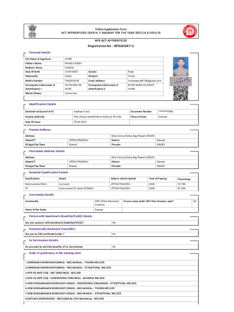 apprenticeship form | PDF | Identity Document