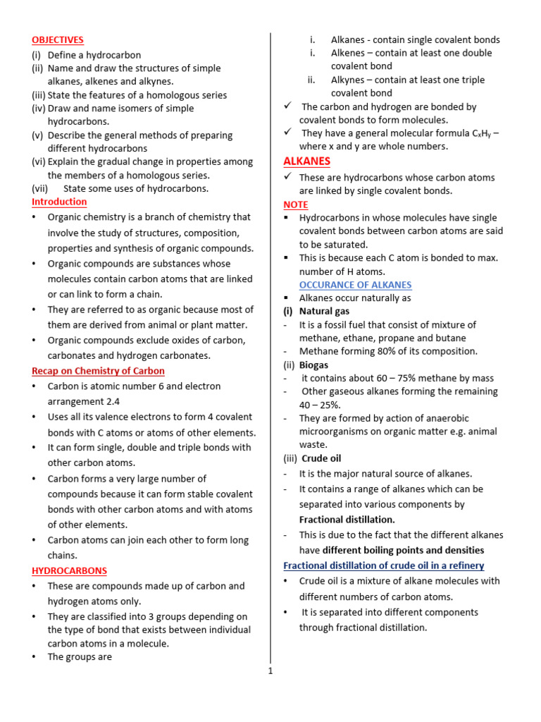 Notes on Alkanes | PDF | Alkane | Hydrocarbons