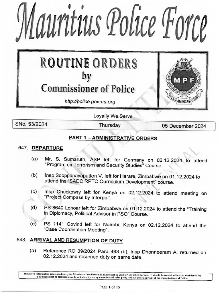 Routine Orders Sno- 53-2024 | PDF